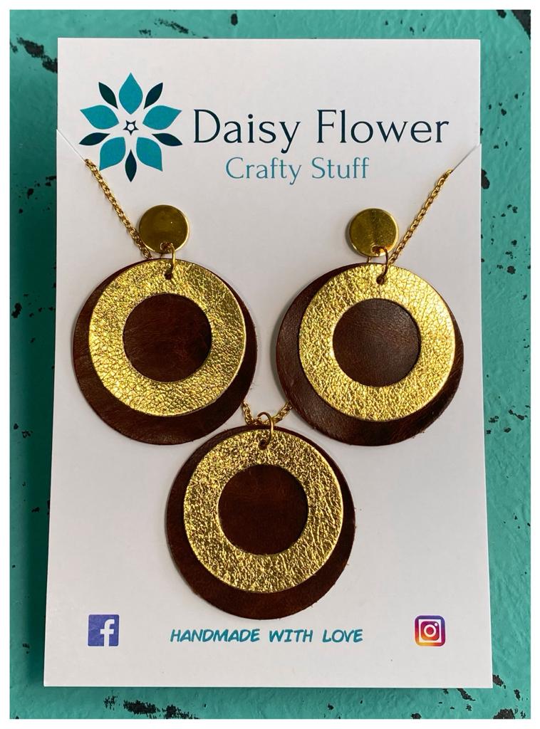 Leather Brown/Gold circle set – Daisy Flower Crafty Stuff