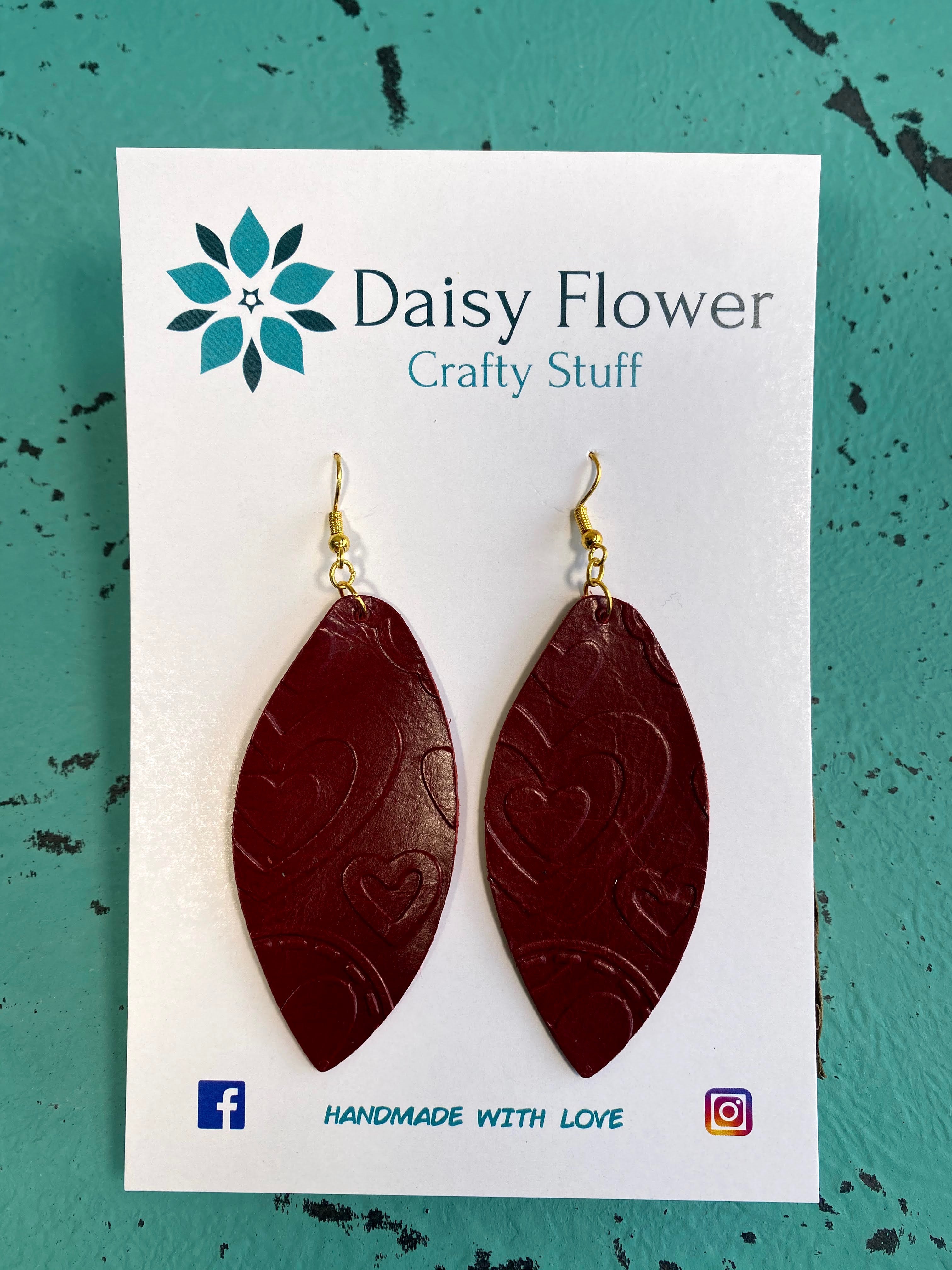 Leather Embossed Red Earrings – Daisy Flower Crafty Stuff