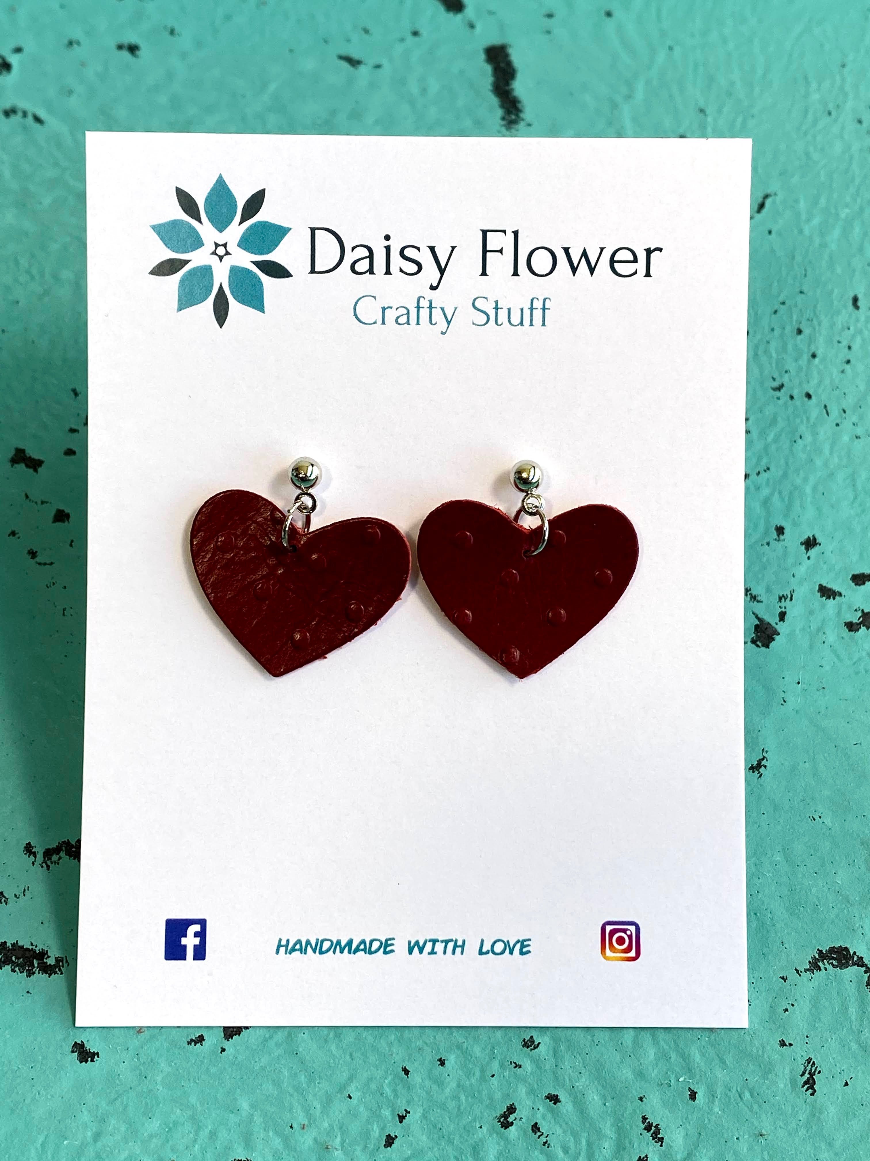 Leather Red Embossed Earrings – Daisy Flower Crafty Stuff